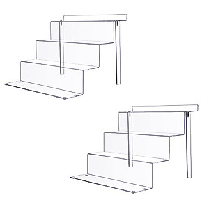 weddingwish Acrylic Display Riser Stand 4 Steps Clear Display Stand Shelf for Collectibles Amiibo Pops Figures, Cupcakes, Perfumes Display Or Collection - 2 Pack