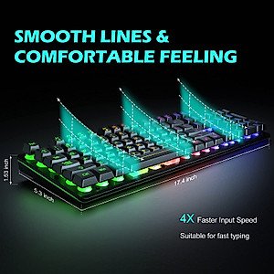 TNBIU Gaming Keyboard, 105-Key Wired Membrane Keyboard, Rainbow LED Backlit Keyboard, Floating Keycap Design, Aluminum Alloy Panel, Stylish Appearance Design, Suitable for Desktop, Computer, PC