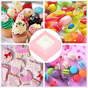 GUIFIER 30 PCS Bakery Boxes with Window 6x6x3 Inches, 6 Inch Cake Boxes, Paper Cookie Boxes, Small Pie Boxes, Treat Gift Boxes for Strawberry, Cupcake, Pastry, Donuts, Dessert, Brownie (Pink)