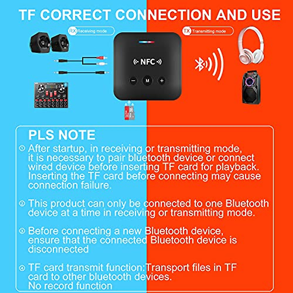 Bluetooth 5.0 Transmitter and Receiver, 2-in-1 Wireless Bluetooth Adapter,Low Latency Bluetooth Audio Adapter for TV, Bluetooth Earphone, Car, Home Stereo System (Black)