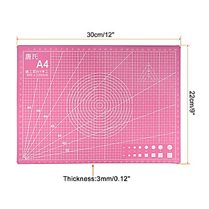 uxcell A4 Self-Healing Cutting Mat, 12" x 9" Non-Slip Double Sided with Grid PVC Desk Mat for DIY, Crafting, Model Building Rotary Cutting Board Pink