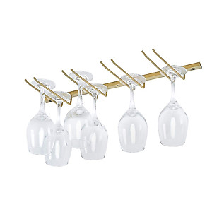 Under Cabinet Wine Glass Rack,Stemware Rack Holds up to 8 Wine Glass,Hanging Wine Glass Holder,Metal Wine Glass Hanger,Glasses Organizer for Home Bar Kitchen(Gold)