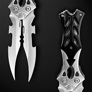 LFHC Pocket Double Blade Knife, Tactical Twin Edge Dual Blades Folding Knife, 8.5-in Outdoor Camping Multifunctional EDC Tool Fishing Hunting Knives with Clip and Liner Lock, Aluminum Handle Gifts