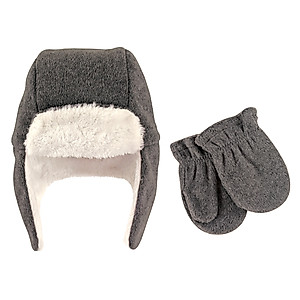 Hudson Baby baby girls Fleece Trapper and Mitten Set Cold Weather Hat, Heather Charcoal Toddler, 12-18 Months US