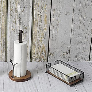 Paper Towel Holder,Wooden Paper Towel Holder Countertop, Standing Paper Towel Holder Stand with Heavy Duty Wood Base, Paper Towel Organizer Roll Dispenser for Kitchen Counter (Black)