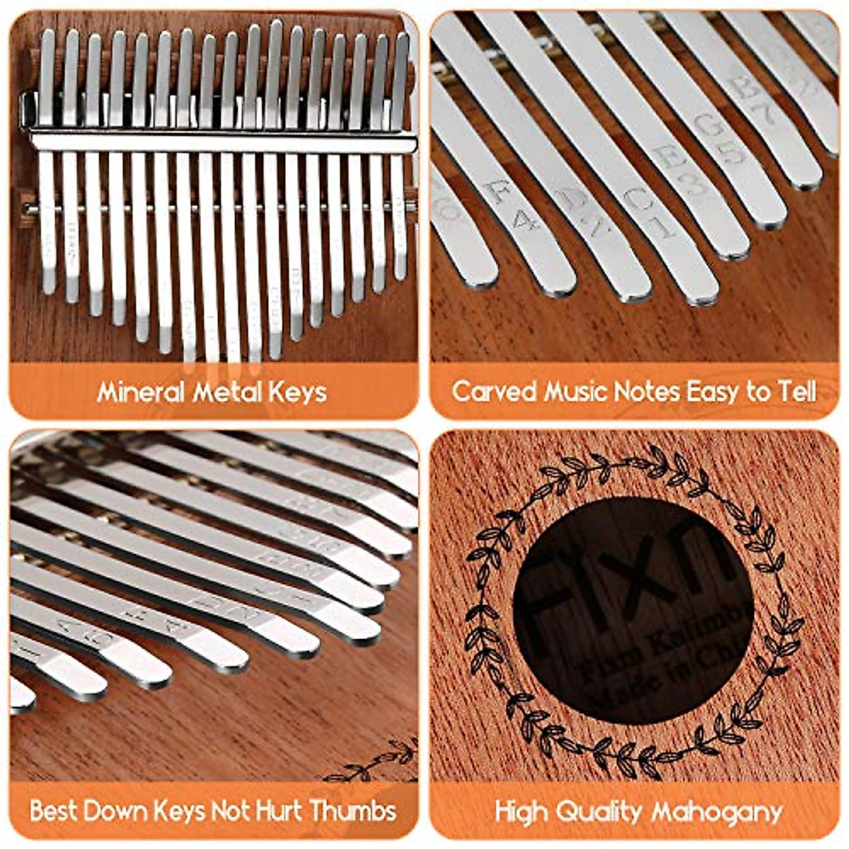 Kalimba, FIXM 17 Keys Thumb Piano with Protective Case and Study Instruction Tuning Hammer, Portable and Easy to Operate, Perfect Gifts for Beginners and Professionals
