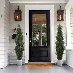 TRESIL Two 4 Foot Outdoor Artificial Cedar Topiary Trees Uv Rated Potted Plants
