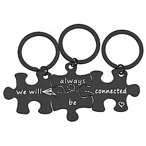 MYOSPARK We Will Always Be Connected Puzzle Keychain Set Of 3 Long Distance Relationship Gift For Best Friends Family (3PCS Connected Keychain black)