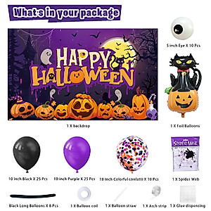 KORHONEN Halloween Balloon Garland Arch Kit, Halloween Birthday Party Decorations Includes Halloween Purple Black Confetti Balloons Halloween Foil Balloon and Happy Halloween Banner Indoor Outdoor