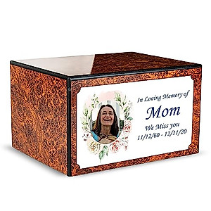 GetUrns - Heritage Burl Wooden Urn Cremation Box, Cremation Urns for Burials, Human or Pet Boxes for Ashes, Crematory Urns Adult Size, Photo Frame, 213 Cubic Inch