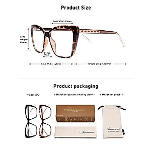 AMOMOMA Trendy TR90 Oversized Blue Light Reading Glasses Women,Stylish Square Cat Eye Glasses AM6031 C1+C6 1.5 x
