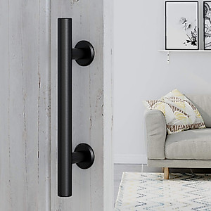 FaithLand 12" Heavy Duty Pull and Flush Door Handle Set in Black, Sliding Barn Door Handle - Fit Doors Up to 2 3/8''