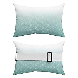 Recliner Head Pillow Ledge Loungers Chair Pillows with Insert Moroccan Texture Teal Gradient Lumbar Pillow with Adjustable Strap Outdoor Waterproof Patio Pillows for Beach Pool Chair, 2 PCS