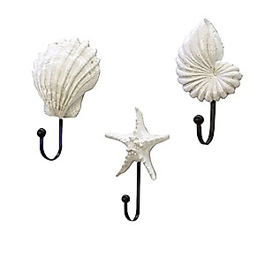 Sea Shell Wall Hook Hangers, Vintage Seashell Coat Hook Hanger, 3pcs/Set Resin Hanger Decorative Hooks, Coastal Theme Beach House Decor