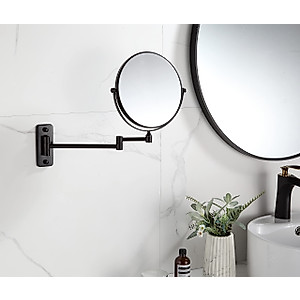 KAIIY Wall Mounted Makeup Mirror - 5X Magnification 8'' Two-Sided Swivel Extendable Bathroom Hotel Cosmetic Mirror Matte Black