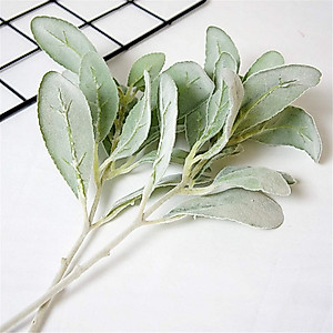 Skyseen 5Pcs Artificial Lambs Ear Greenery Leaves for Wedding Bridal Bouquet Party Home Garden Decor