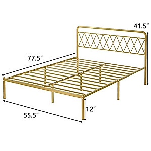 Orweiin Gold Full Size Bed Frame with Headboard, Metal Platform, Full with Under Bed Storage, Heavy Duty, No Box Spring Needed, Easy Assembly, Gold