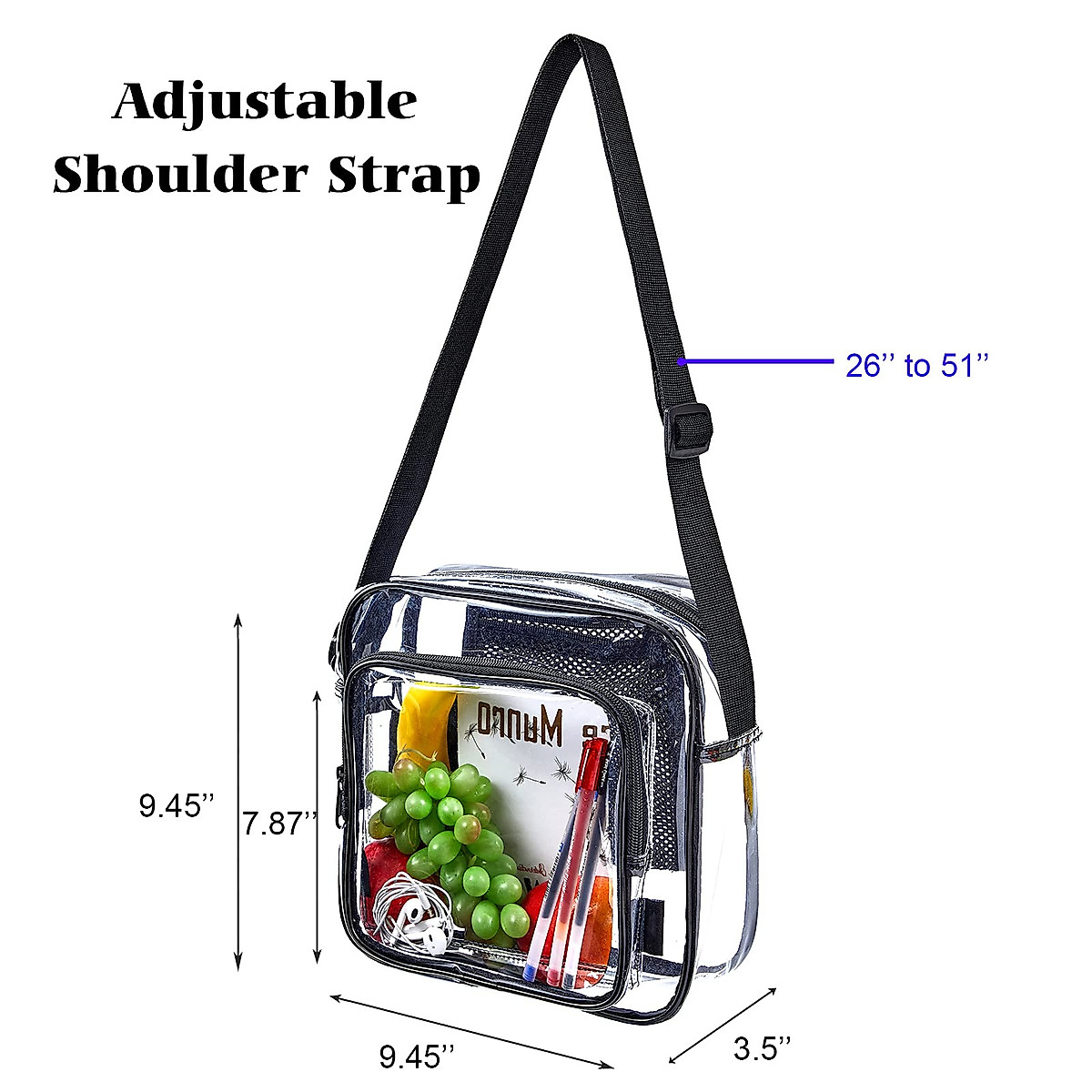 gdbis Clear Crossbody Bag Stadium Approved, Clear Messenger Shoulder Bag with Adjustable Strap for Work, Concerts, Sports Events