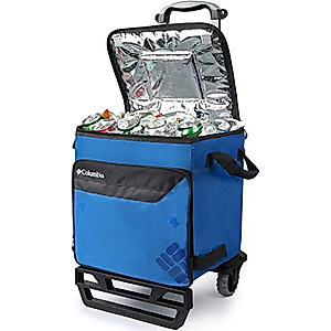 Columbia Crater Peak Wheeled Cooler - 50 Can Rolling Cooler - Blue Collapsible Cooler with Super Foam Insulation and Foldable All-Terrain Cart with Wheels