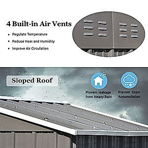 Danxee Outdoor Storage Shed 8x6 FT, Metal Garden Shed with Vents for Bike, Garbage Can, Tool, Lawnmower, Outside Sheds & Outdoor Storage Galvanized Steel with Lockable Door (Gray)