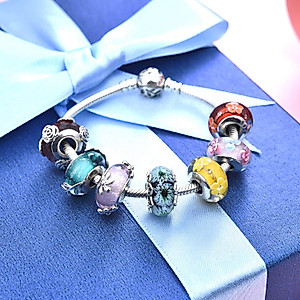 JIAYIQI Murano Glass Charm Fit Pandora Charm Bracelets 925 Sterling Silver Glass Beads Stopper Charm fit Pandora Bracelet and and Necklace