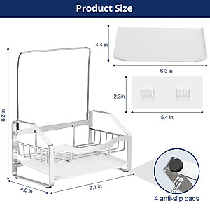 Kitchen Sink Caddy Sponge Holder, Stainless Steel Kitchen Organizer Soap Brush Dispenser with Auto Drain Panel,Countertop Wall Mount Soap Dish Rack Drainer Rag Holder (Black)