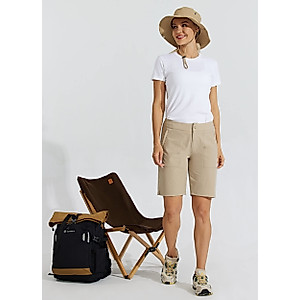 Willit Women's Golf Hiking Shorts 9" Quick Dry Athletic Long Summer Shorts Pockets Water Resistant Khaki 8