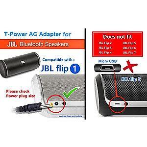 T-Power Charger for JBL Flip Portable Stereo Wireless Speaker 6132A-JBLFLIP Bluetooth Adaptor Wall Home Charger DC Power Supply Cord PSU