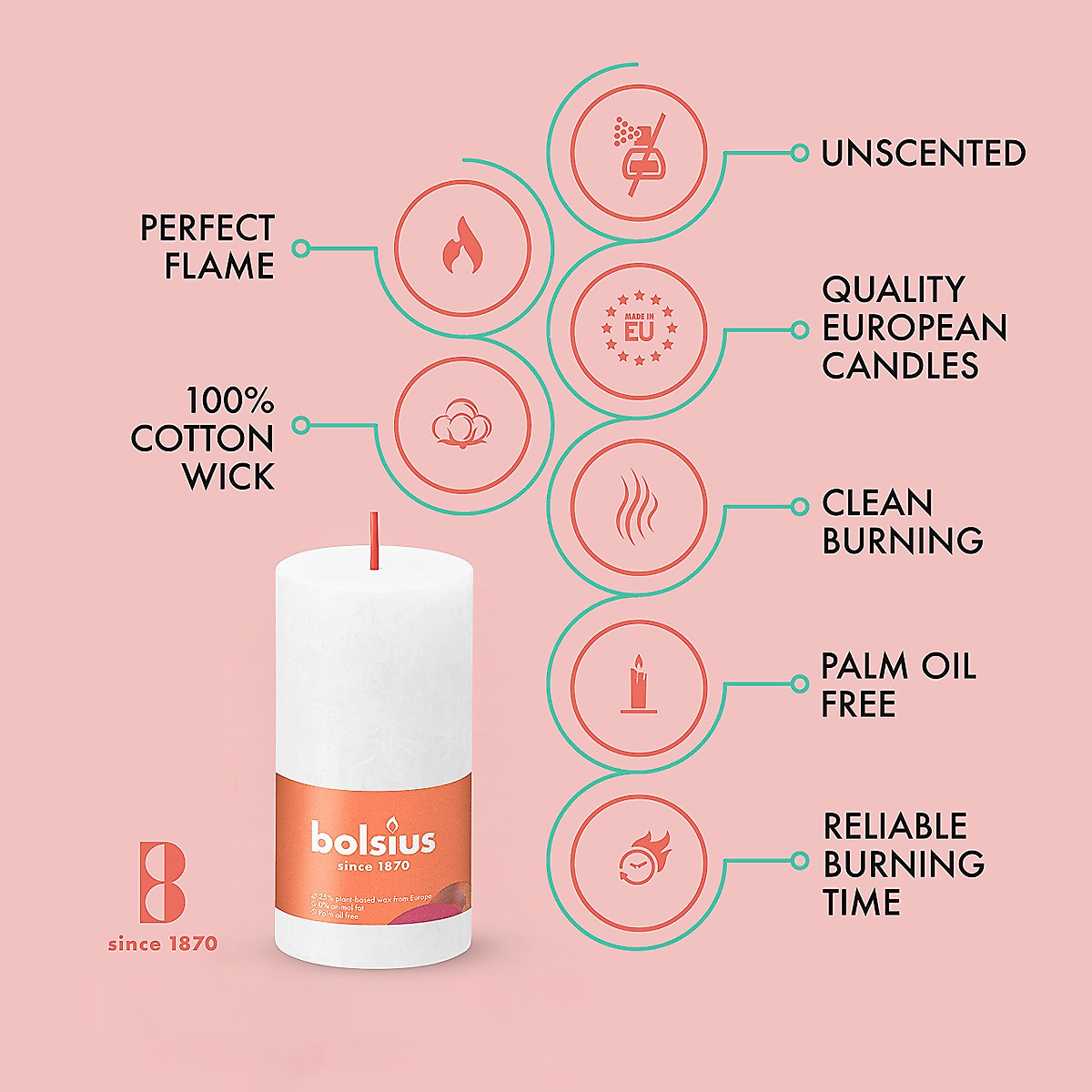 BOLSIUS 4 Pack White Rustic Pillar Candles - 2 X 4 Inches - Premium European Quality - includes Natural Plant-Based Wax - Unscented Dripless Smokeless 30 Hour Party Décor and Wedding Candles