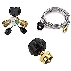 SHINESTAR 3-Pack Propane Y Splitter Tee Adapter and Propane Hose Adapter 1 LB to 20LB and Propane Refill Adapter