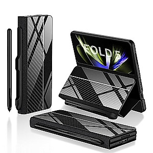 EKSED Case for Samsung Galaxy Z Fold 5, with S-Pen Holder, Luxury Flip Plating Glass Crystal Hybrid Leather 360-degree All-Inclusive Cover,#10