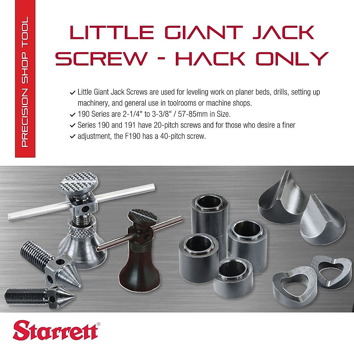 Starrett 190A Little Giant Jack Screw Stand, Low Profile Mount, Stabilizer - Jack Only Without Attachments - 2-1/4-3-3/8 Inch (57-85mm) Range, 1-1/4 Inch (32mm) Base Diameter