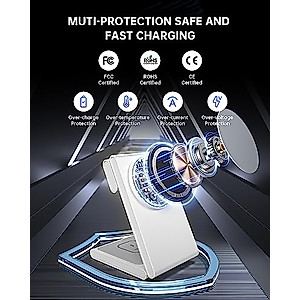 FACBINY 2024 Upgraded 3-in-1 Magsafe Charger Stand,Magnetic Foldable Wireless Charging Station for Multiple Devices Apple with 20W Adapter,for iPhone 15/14/13/12 Series,Apple Watch,AirPods (White)