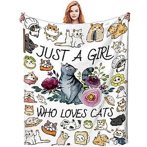 Cat Blanket Ultra Soft Flannel Throw Blanket Just a Girl Who Loves cat Blankets Cat Gifts for Cat Lovers Cozy Lightweight Blankets for Women Kids Adults 50"X 40"