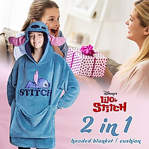 Disney Stitch Girls Teenagers Fleece Hoodie - Hoodie Blanket 2 in 1 Oversized One Size Girls Gifts (Blue Stitch)