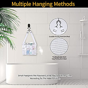 GUMQDD 4 Storage Pockets Adjustable Hanging Mesh Bathroom Bag, Shower Caddy College with Hooks, Applied to College Dorm Rooms, Gym, Swimming and RV Travel (White)