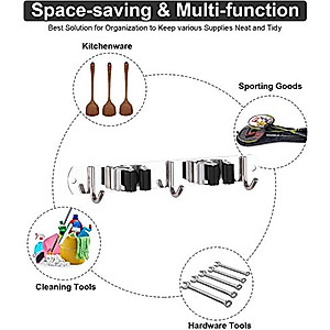 KLJ wall mounted Mop Broom Holder Wall Mount stainless steel，suitable for Home kitchen, bathroom, garage .with 2 shelves and 3 hooks