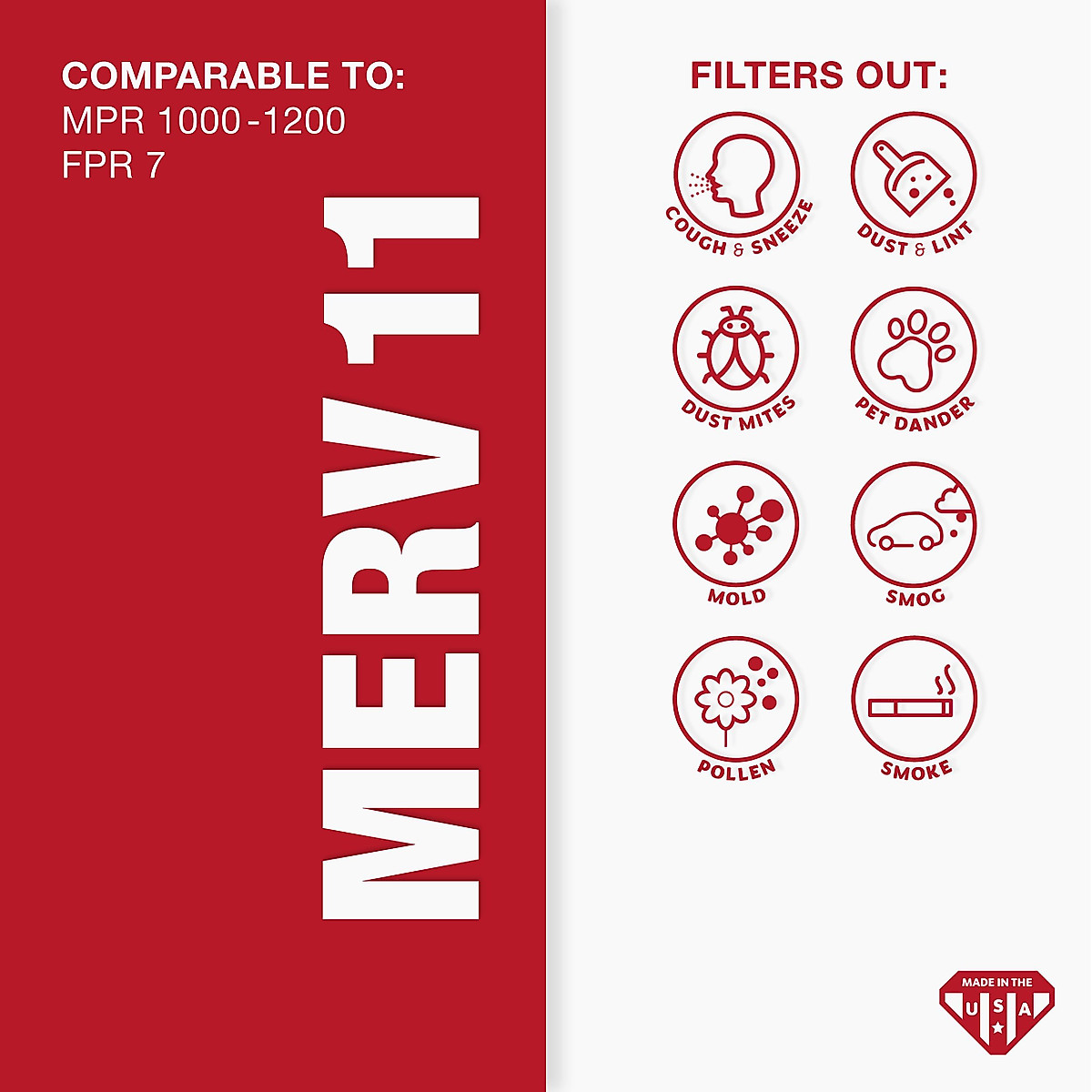 Aerostar 12x12x1 MERV 11 Pleated Air Filter, AC Furnace Air Filter, 6 Pack (Actual Size: 11 3/4"x11 3/4"x3/4")
