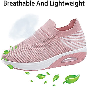 DONGJINGO Women Mesh Breathable Slip-on Air Cushion Walking Shoes,Arch Support Diabetic Shoes,Non-Slip Comfy Work Work Shoes (Light Purple,4.5)