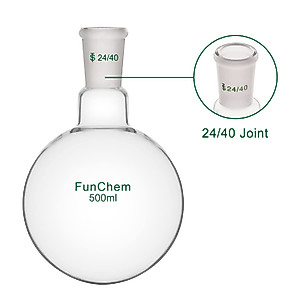 FunChem Single Neck 1 Neck Round Bottom Flask RBF, Glass Boiling Flask with 24/40 Standard Taper Outer Joint, 500 ml