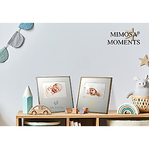 MIMOSA MOMENTS Metal 8''x 8'' Silver-tone with Silver Foil Baby Footprint Photo Frame, The Boys Picture Frame Matted 6''x4''Photo Display (4x6 horizontal, Silver-tone)