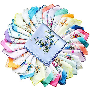Forlisea 10 Pieces Womens Beautiful Cotton Floral Handkerchief Wendding Party Fabric Hanky