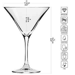 Krosno Martini Cocktail Glasses | Set of 6 | 5.1 oz | Elite Collection | Perfect for Home Restaurants and Parties | Dishwasher Safe | Gift Idea | Made in Europe