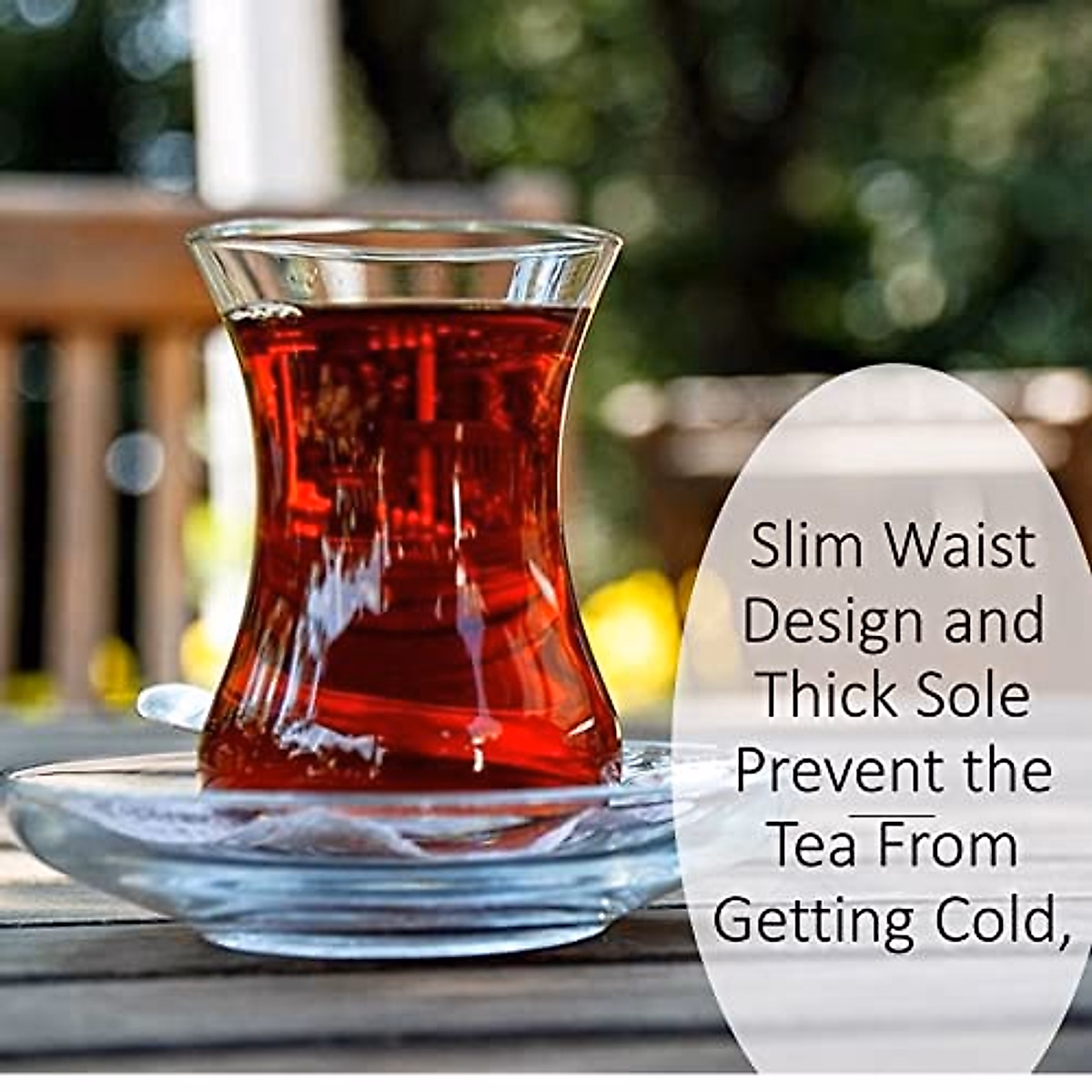 UMS Turkish Tea Glass Set - Slim Waist Design and Thick Sole Prevent Tea From Getting Cold, Easy to Keep for 6 People, 6 Saucers, 6 Glasses, Useful Tea Set (12 Pieces)