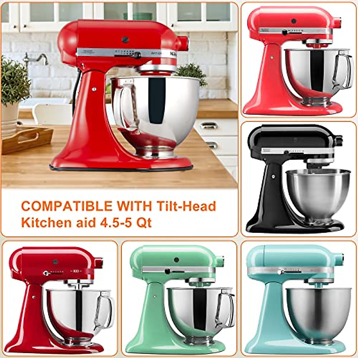 Metal Mixer Slider Mat Combined with Teflon Self Stick Sliding Sliders for Kitchenaid 4.5-5Qt Tilt-head Stand Mixer, Countertop Storage Mover Caddy Compatible with 4.5-5Qt Stand Mixer Artisan Classic