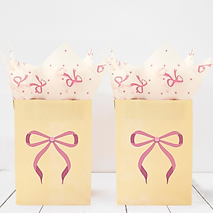 JarThenaAMCS 60 Sheets Pink Bow Tissue Paper Cute Bow Knot Dot Gift Wrapping Paper Decorative Art Paper for Coquette Birthday Baby Shower Party DIY Crafts, 14 x 20 Inch