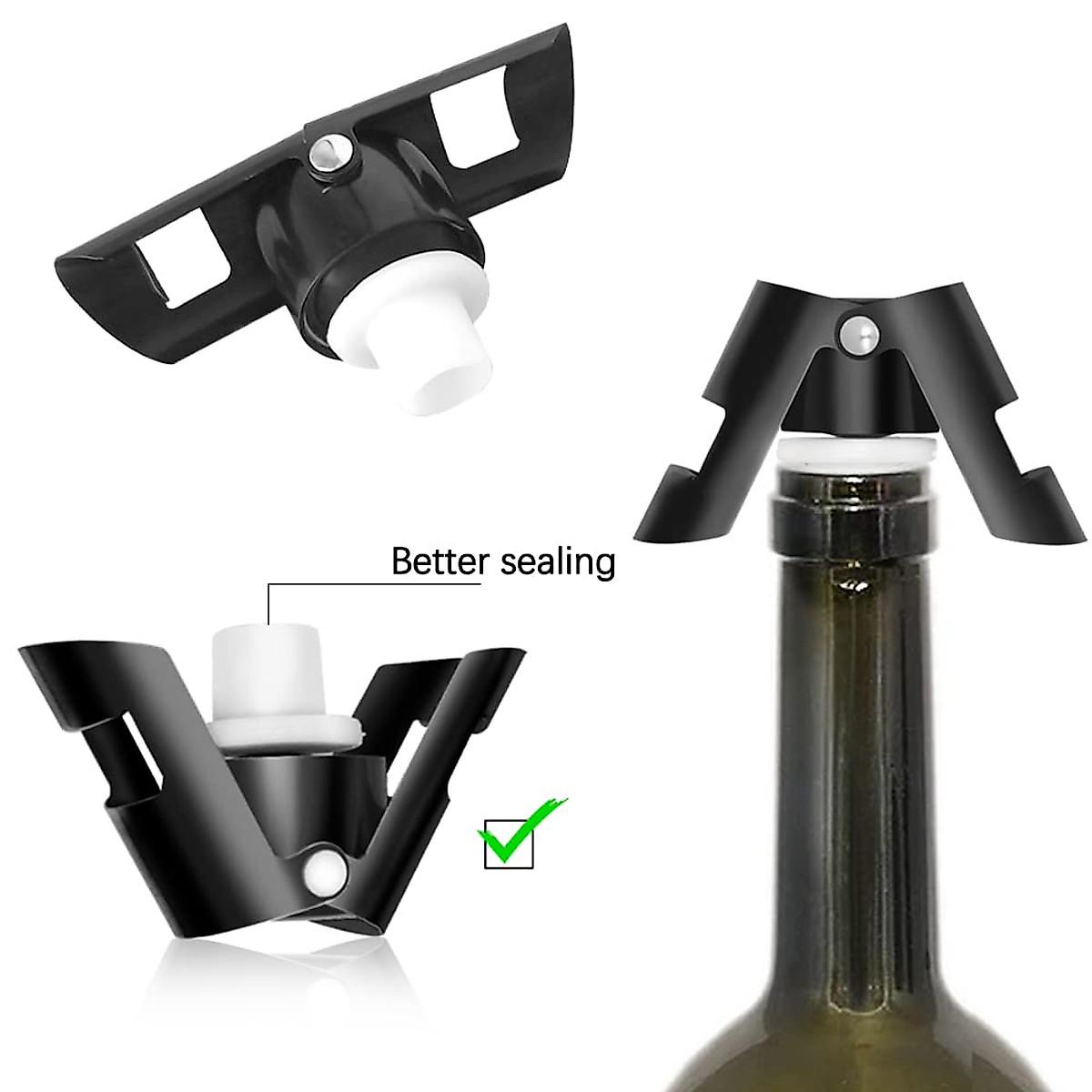 DLAND 3 Pack Stainless Steel Champagne Stopper, Bottle Sealer, Airtight and Leak-proof Stopper Protector (Silver,Black,Rose Gold)