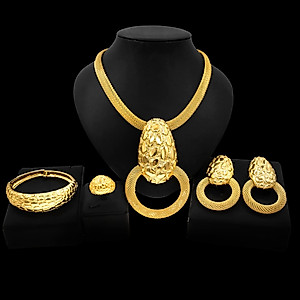 Necklaces for Women 24K Gold Dubai Gold Accessories for Women Nigerian Jewelry Set on Wedding Party Fashion Jewelry Sets (Gold64)