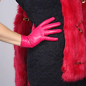 DooWay Women Real Leather Gloves Rose Imported Goatskin Leather Wrist Short Vintage Classic Warm Driving Gloves