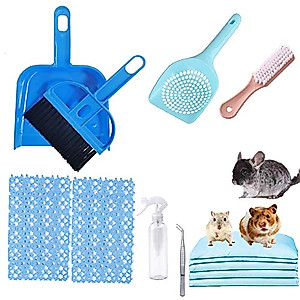 Hamiledyi Small Pet Cage Cleaner Set, Disposable Rabbit Cage Liner, Guinea Pig Playpen Mini Hand Broom Dustpan, Cleaning Brush Sand Scooper Floor for Rabbit Chinchilla Hedgehogs